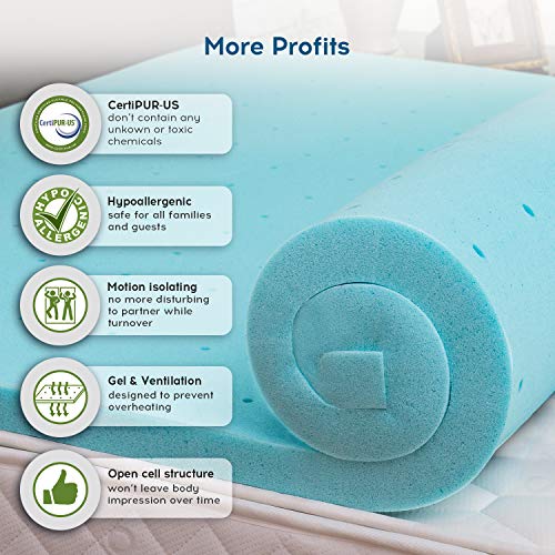 Nelaukoko 2 Inch King Size Memory Foam Mattress Topper King Mattress Foam Pad, Ventilated Gel Bed Topper King