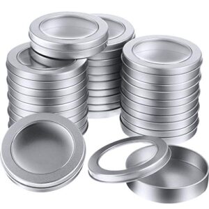 4 oz metal tin cans round tin containers empty tin cans with clear top lid spice tin for kitchen office candles candies and gifts holding