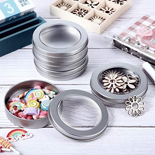 4 oz Metal Tin Cans Round Tin Containers Empty Tin Cans with Clear Top Lid Spice Tin for Kitchen Office Candles Candies and Gifts Holding