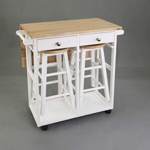 casual home breakfast cart with drop-leaf table, white