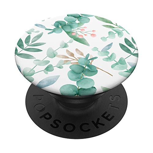 Eucalyptus green blossom watercolor floral branches leaves PopSockets Swappable PopGrip