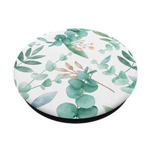 Eucalyptus green blossom watercolor floral branches leaves PopSockets Swappable PopGrip