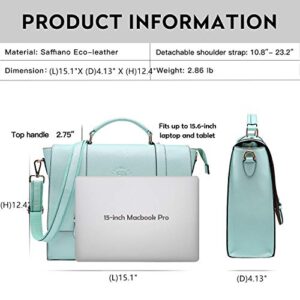 Laptop Briefcase for Women,15.6 Inch Work Tote Bag Trendy Computer Bag Business College Satchel Purse with Professional Protection Padded Compartment for Work School Travel,Mint