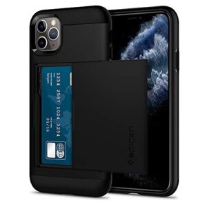 spigen slim armor cs compatible with iphone 11 pro case, 2-piece card slot tpu layer + pc mobile phone case for iphone 11 pro case, black 077cs27235