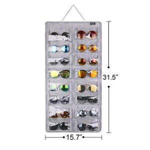 AROUY Sunglasses Organizer Storage, Hanging Dust Proof Wall Pocket Glasses Organizer - 16 Felt Slots Sunglass Organizer Holder with Metal Hook and Sturdy Rope (Gray, Dust Proof)