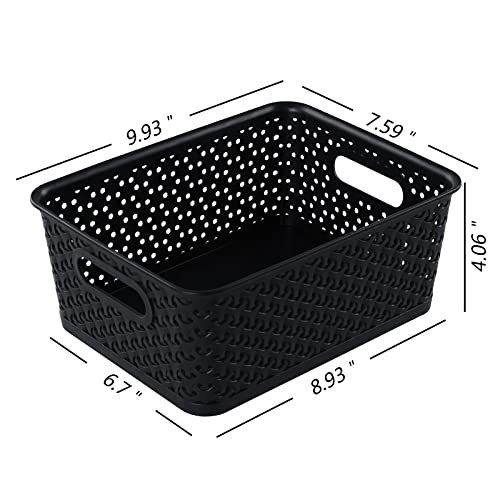 Anbers Plastic Weave Storage Baskets Bins, 6 Packs, Black