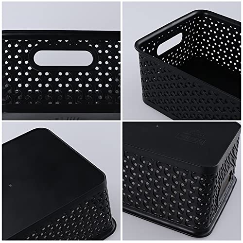 Anbers Plastic Weave Storage Baskets Bins, 6 Packs, Black