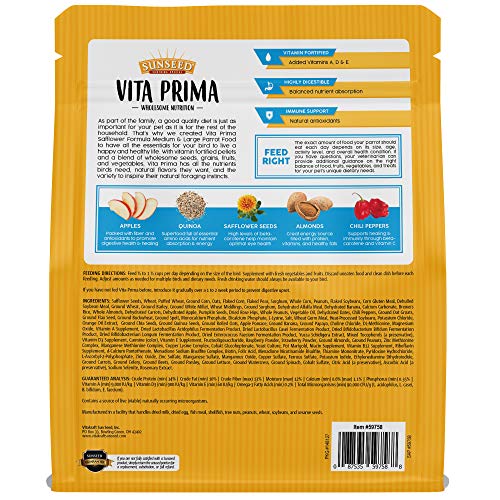 Sunseed Vita Prima Wholesome Nutrition Safflower Formula Large Parrot Food, 4 LBS