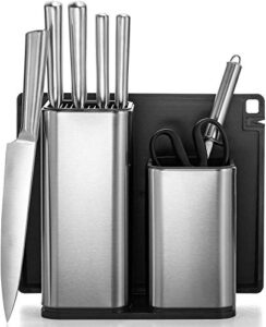 10-piece stainless-steel kitchen knife set - newly innovative kitchen knifes set with utensil holder - 5 stainless-steel knives - knife sharpener - kitchen scissors - cutting board- knife block holder