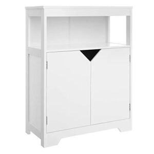 vasagle bathroom storage cabinet, floor cabinet cupboard, with large storage capacity, printed marble-like pattern, open shelf, and adjustable closed shelf, 23.6 x 11.8 x 31.5 inches, white ubbc68wt