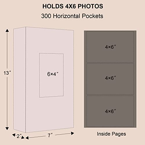 Vienrose Photo Album 4x6 300 Photos Leather Cover Extra Large Capacity Picture Book with Pockets for Wedding Family Anniversary Baby