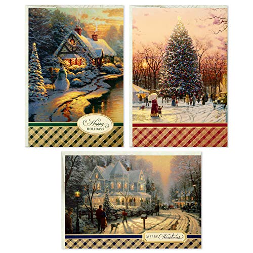 Hallmark Thomas Kinkade Boxed Christmas Cards Assortment, Snowy Scenes (3 Designs, 24 Christmas Cards with Envelopes)