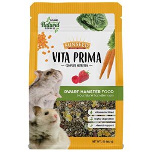 sunseed vita prima dwarf hamster food - dry food for dwarf hamsterrs - vitamin-fortified with essential nutrients - supports healthy digestion and healthy teeth