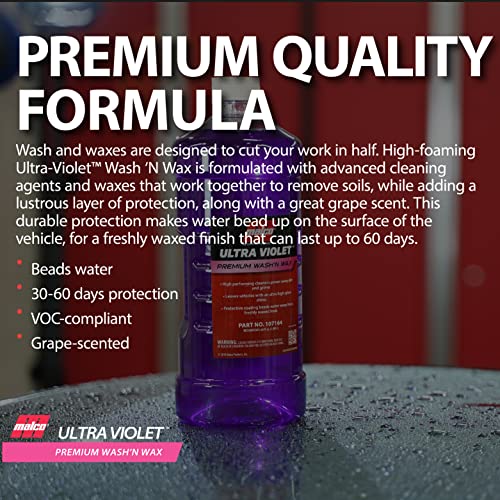 Malco Ultra Violet Premium Wash'n Wax – Best 2-in-1 Car Wash and Wax/Cleans and Provides A Durable, High-Gloss Shine in One Fast and Easy Step / 64Oz. (107164)