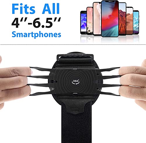 HLOMOM Wristband Phone Holder for Running, 360°Rotation & Detachable Sports Armband with Key Holder for iPhone 14/13/12/Pro/Pro Max/XS/XR/X/8/7/6/Plus, Samsung Galaxy, Fits 4''-6.5''Phone