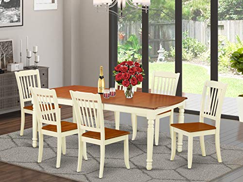 East West Furniture DODA7-BMK-W 7PC Rectangular 60/78 inch Table with 18 in Leaf and 6 Vertical slatted Chairs