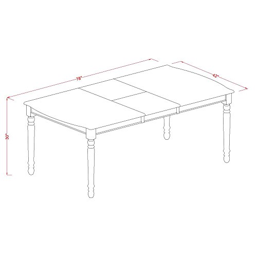 East West Furniture DODA7-BMK-W 7PC Rectangular 60/78 inch Table with 18 in Leaf and 6 Vertical slatted Chairs