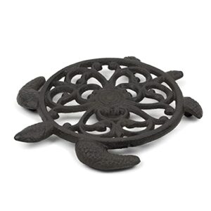 gasaré, Trivet for Hot Dishes, Pots and Pans, Metal Trivet, Sea Turtle Design, Cast Iron, Rubber Feet Caps, Ring Hanger, 8 ½ x 7 Inches, Brown Finish, 1 Unit