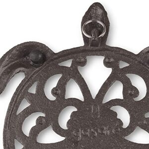 gasaré, Trivet for Hot Dishes, Pots and Pans, Metal Trivet, Sea Turtle Design, Cast Iron, Rubber Feet Caps, Ring Hanger, 8 ½ x 7 Inches, Brown Finish, 1 Unit