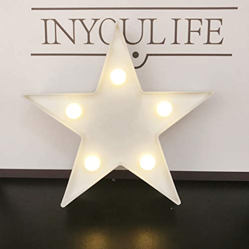 QiaoFei Little Star Light,LED Plastic Star Sign-Lighted Marquee Star Sign Wall Decor for Christmas,Birthday Party,Kids Room, Living Room, Wedding Party Decor,Romantic Lamp Night Table Light(White )