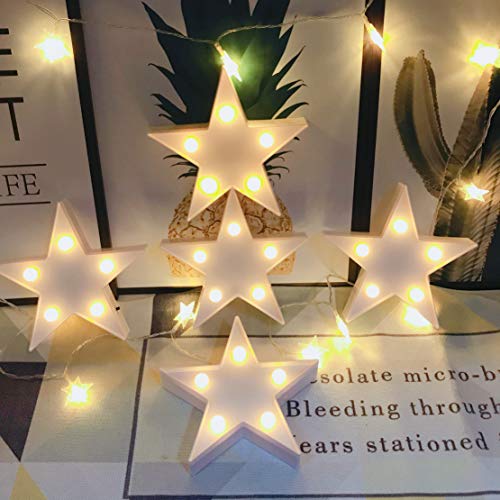 QiaoFei Little Star Light,LED Plastic Star Sign-Lighted Marquee Star Sign Wall Decor for Christmas,Birthday Party,Kids Room, Living Room, Wedding Party Decor,Romantic Lamp Night Table Light(White )