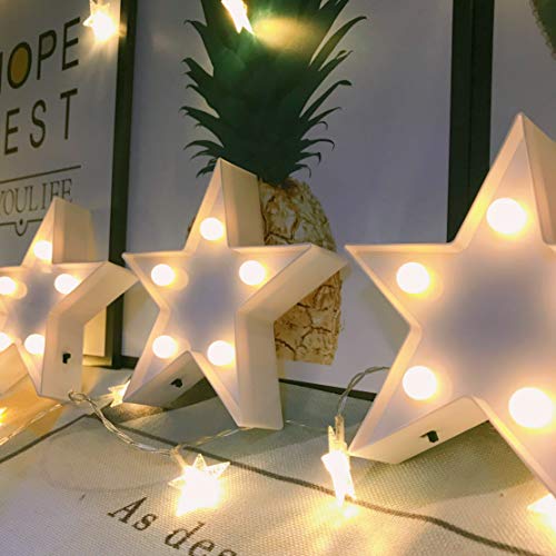 QiaoFei Little Star Light,LED Plastic Star Sign-Lighted Marquee Star Sign Wall Decor for Christmas,Birthday Party,Kids Room, Living Room, Wedding Party Decor,Romantic Lamp Night Table Light(White )