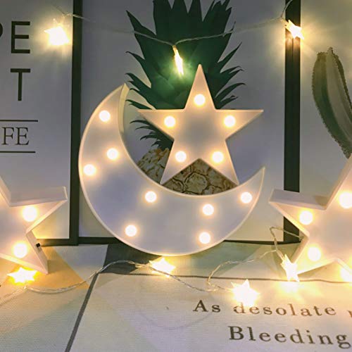 QiaoFei Little Star Light,LED Plastic Star Sign-Lighted Marquee Star Sign Wall Decor for Christmas,Birthday Party,Kids Room, Living Room, Wedding Party Decor,Romantic Lamp Night Table Light(White )