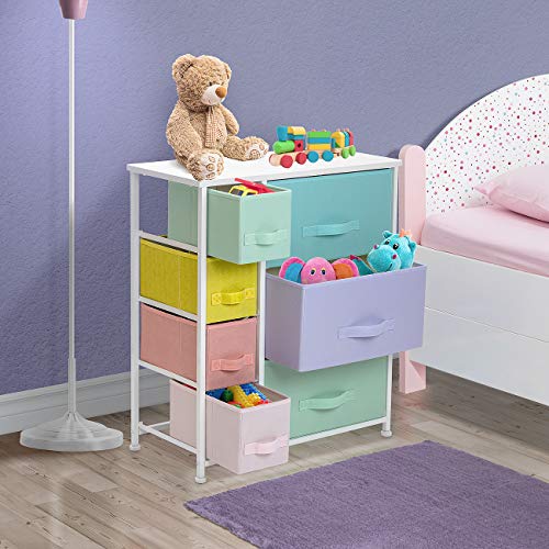 Sorbus Nightstand with 7 Drawers - Bedside Furniture & Night Stand End Table Dresser for Home, Bedroom Accessories, Office, College Dorm, Steel Frame, Wood Top (7-Drawer, Pastel/White)