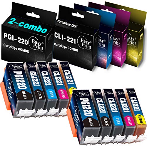 EASYPRINT Compatible PGI-220 CLI-221 Ink Cartridges PGI220 CLI221 Used for PIXMA IP3600 IP4600 MX860 MX870 MP560 (10-Pack, 2X PGI Large BK, 2X CLI Small BK, 2X Cyan, 2X Magenta, 2X Yellow)