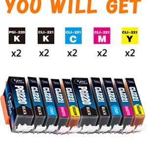 EASYPRINT Compatible PGI-220 CLI-221 Ink Cartridges PGI220 CLI221 Used for PIXMA IP3600 IP4600 MX860 MX870 MP560 (10-Pack, 2X PGI Large BK, 2X CLI Small BK, 2X Cyan, 2X Magenta, 2X Yellow)