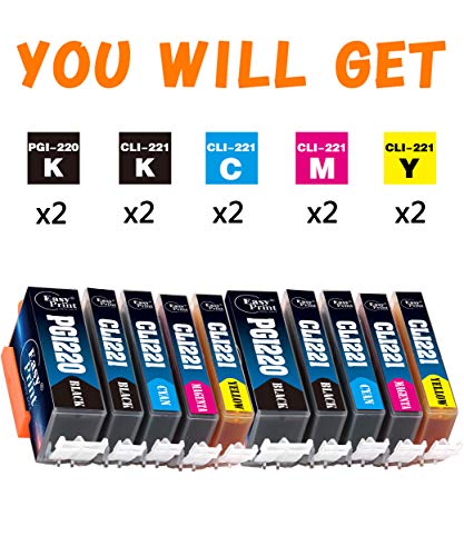 EASYPRINT Compatible PGI-220 CLI-221 Ink Cartridges PGI220 CLI221 Used for PIXMA IP3600 IP4600 MX860 MX870 MP560 (10-Pack, 2X PGI Large BK, 2X CLI Small BK, 2X Cyan, 2X Magenta, 2X Yellow)