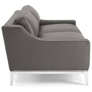 Modway Harness 83.5" Leather Sofa in Gray with Stainless Steel Base