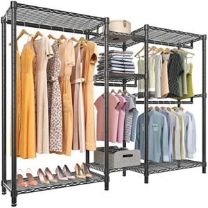 vipek v6 wire garment rack heavy duty clothes rack metal clothing rack with shelves, freestanding portable wardrobe closet rack for hanging clothes 74.4" l x 17.7" w x 76.8" h, max load 780lbs, black