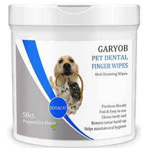 garyob pet dental fingers wipes, oral cleansing teeth wipes pads for dogs and cats - optimize oral health, freshen breath- 50 wipes