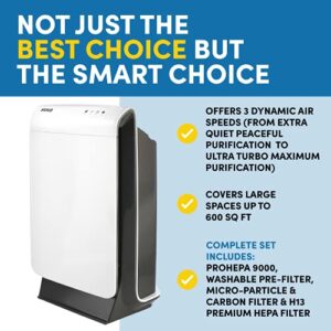 VEVA Air Purifier Large Room - ProHEPA 9000 Premium Air Purifiers for Allergies, Smoke, Dust, Pet Dander & Odor with H13 Washable Filters - White