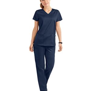 Strictly Scrubs Stretch Women’s Four Way Stretch Scrub Set – Includes V-Neck Top and Pant (Medium Petite, Navy)