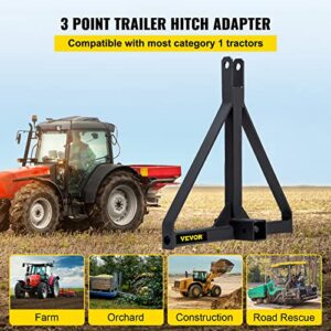 BestEquip 3 Point 2 Inch Universal Trailer Hitch Heavy Duty Receiver Hitch Category 1 Tractor Attachments Tow Hitch with 5000lbs Towing Capacity Black