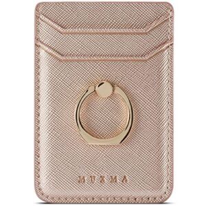 topwoozu phone card holder with ring grip for back of phone,adhesive stick-on credit card wallet pocket for iphone,android and smartphones rosegold