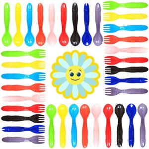 youngever 36 pcs plastic toddler utensils, set of 18 in 9 assorted colors, plastic kids forks kids spoons, dishwasher safe, toddler silverware, kids plastic cutlery set, 9 assorted colors