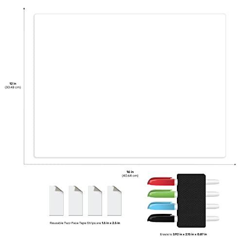 Frameless 2-Sided Whiteboard | 16in x 12in | Flippable Two-in-one Whiteboard with 4 Markers and Eraser-Holder | Made in The USA by M.C. Squares