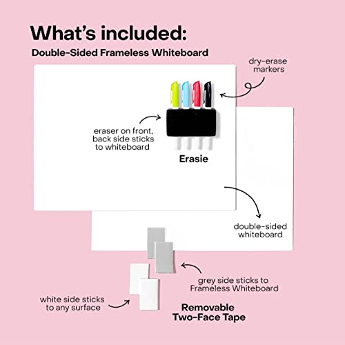 Frameless 2-Sided Whiteboard | 16in x 12in | Flippable Two-in-one Whiteboard with 4 Markers and Eraser-Holder | Made in The USA by M.C. Squares