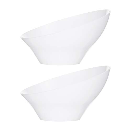 PLASTICPRO Disposable Angled Plastic Bowls Round Medium Serving Bowl, Elegant for Party's, Snack, or Salad Bowl, White, Pack of 4