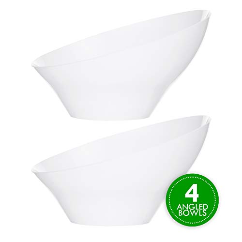 PLASTICPRO Disposable Angled Plastic Bowls Round Medium Serving Bowl, Elegant for Party's, Snack, or Salad Bowl, White, Pack of 4