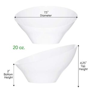 PLASTICPRO Disposable Angled Plastic Bowls Round Medium Serving Bowl, Elegant for Party's, Snack, or Salad Bowl, White, Pack of 4