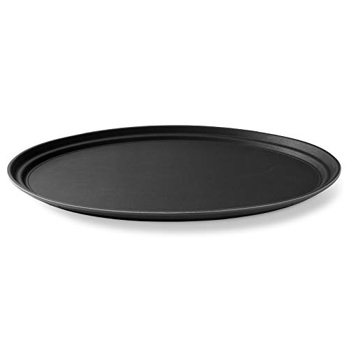 Jubilee 25" Oval Restaurant Serving Tray, Black - NSF Certified Non-Slip Food Service Tray