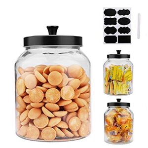 glass jars with sealed lids,clear glass food storage container with black brushed metal lids,100 oz(set of 3)