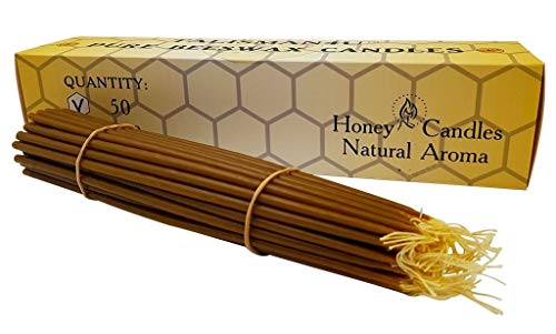 50 Natural Pure Beeswax Taper Candles 9 Inch Tall Church Jerusalem Holy Land Honey Scented Candle