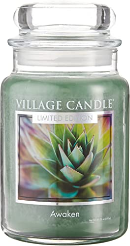 Village Candle Awaken, Large Glass Apothecary Jar Scented Candle, 21.25 oz, Green