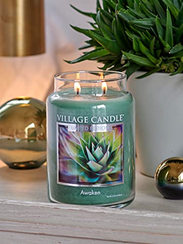 Village Candle Awaken, Large Glass Apothecary Jar Scented Candle, 21.25 oz, Green