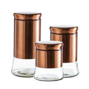 whole housewares | glass canisters | spice jars | bronze cover and lid | set of 3 canisters for kitchen organization | food storage containers (28/38/50oz)